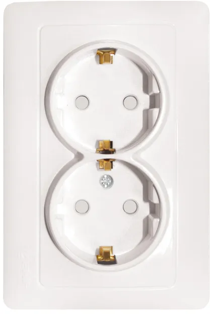 София Розетка 2-местная с заземлением, 16А, с защитной шторкой, белая EKF Simple. Цены ...