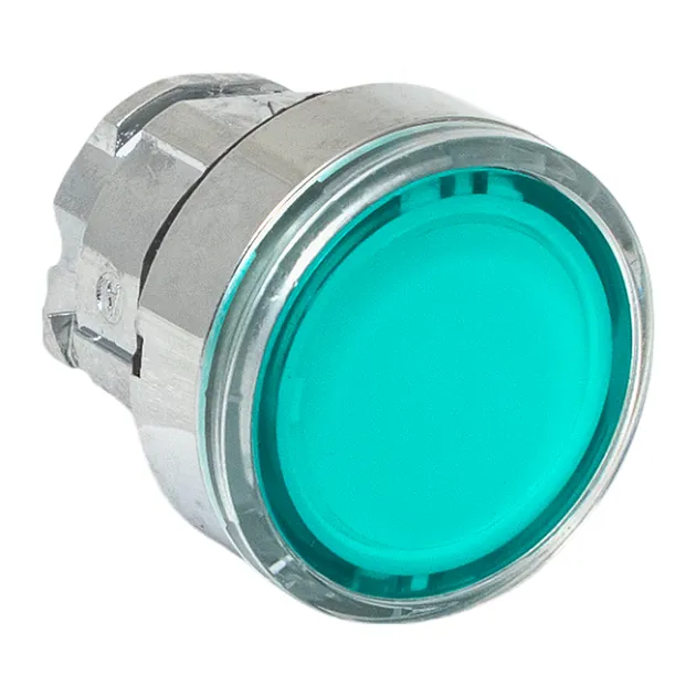 Исполнительный механизм кнопки XB4 зеленый плоский возвратный без фиксации, с подсветкой IP65 ...